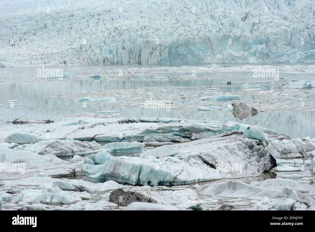 Floating icebergs drifting in the water in Fjallsarlon glacier lagoon ...