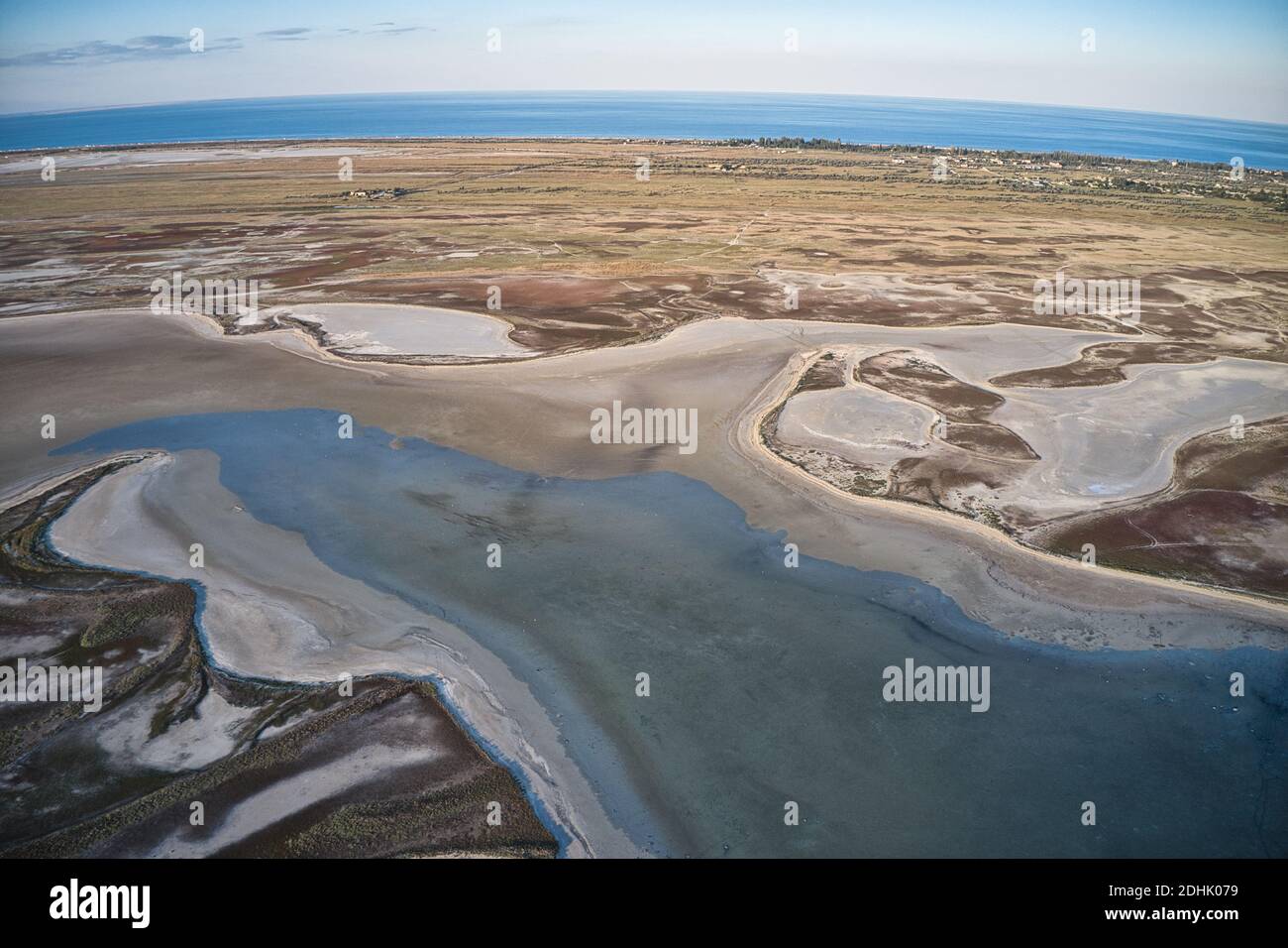 Sandy swamp near a beautiful lake, top view, drone camera Stock Photo ...