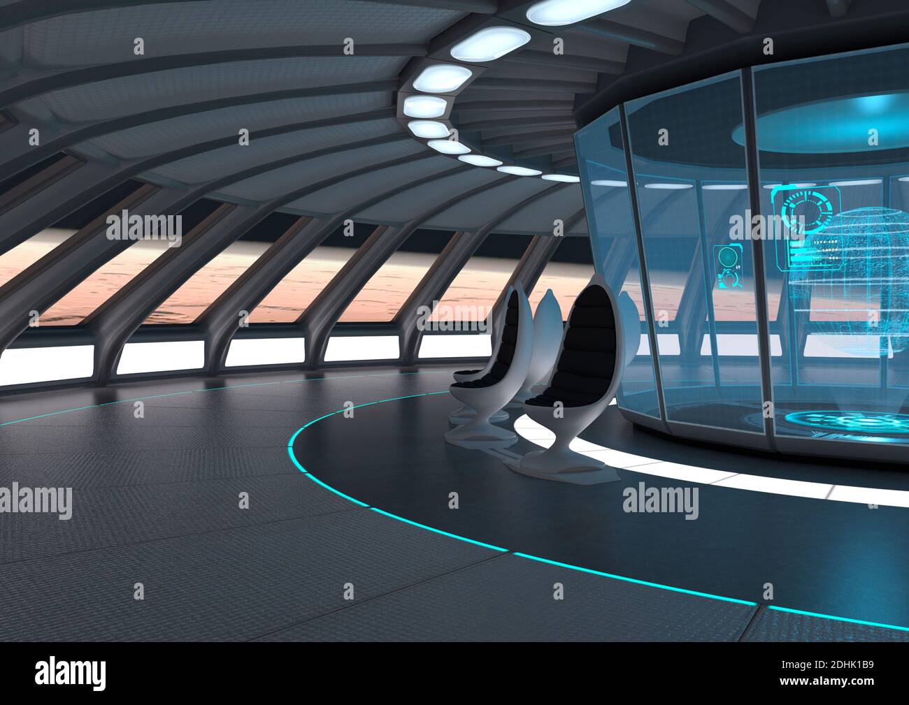 3D rendering of a science fiction panorama room interior Stock Photo ...