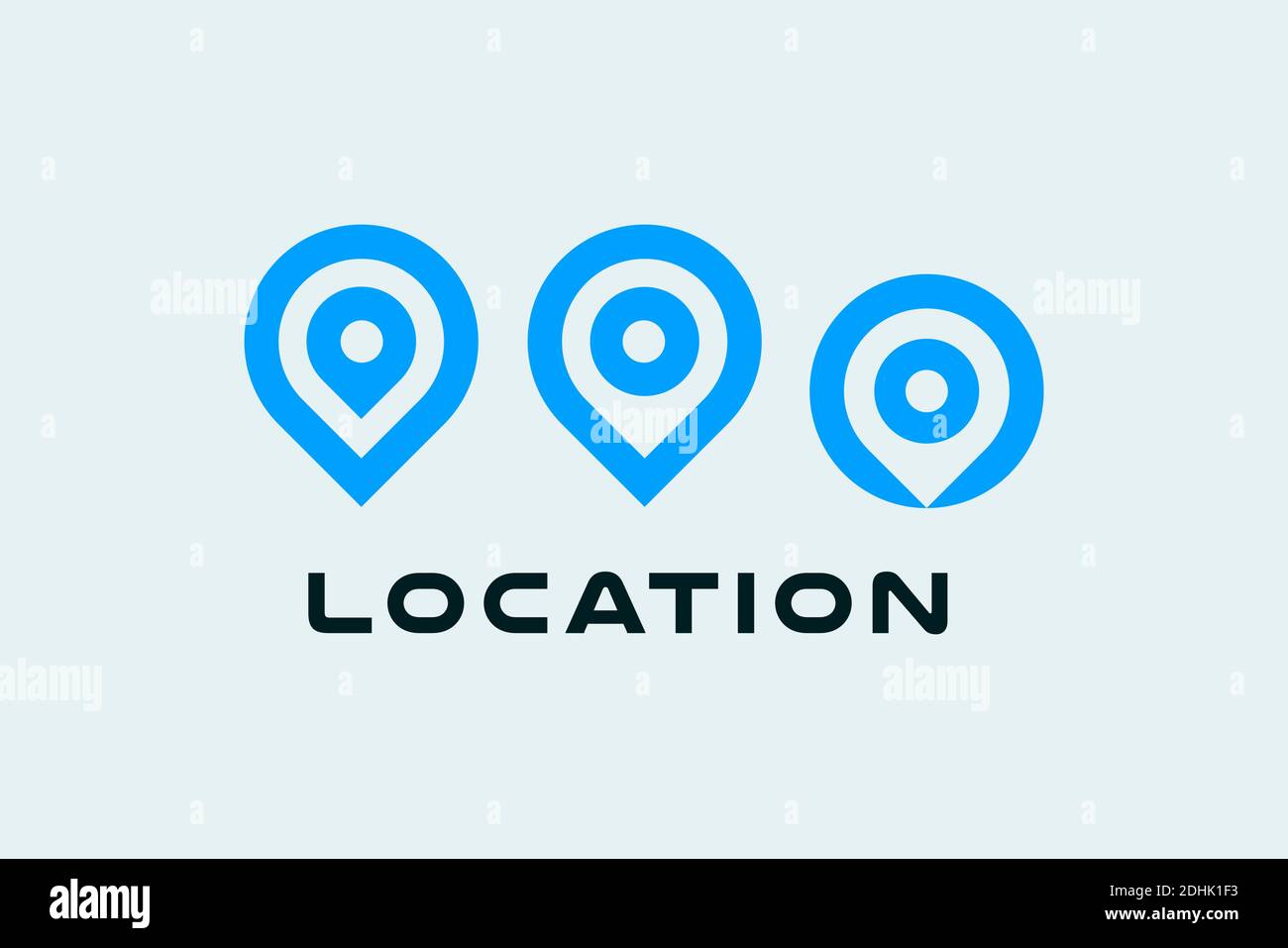 Location icon set, round pin symbols, place pointer, blue flat minimal ...