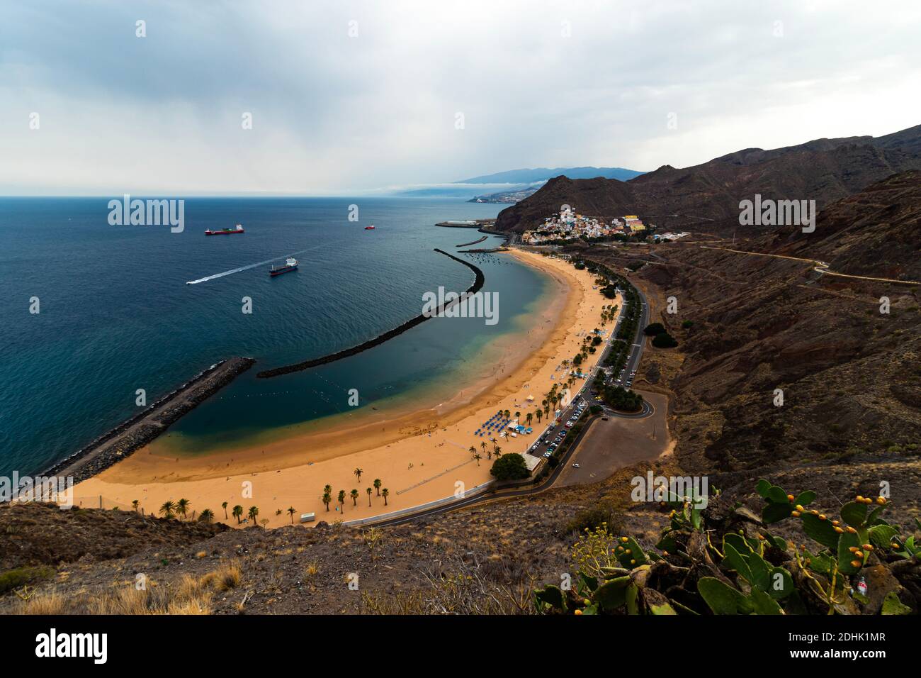 Playa de Las Teresitas from the top of the mountain, Tenerife Stock ...