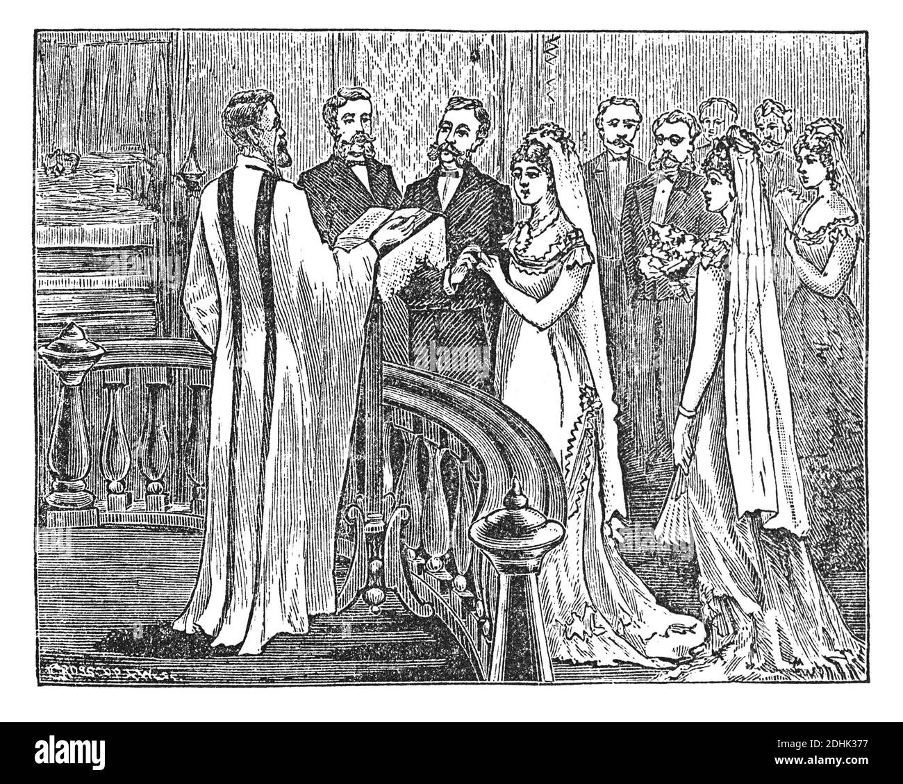 19th century illustration of a 19th-century marriage ceremony ...