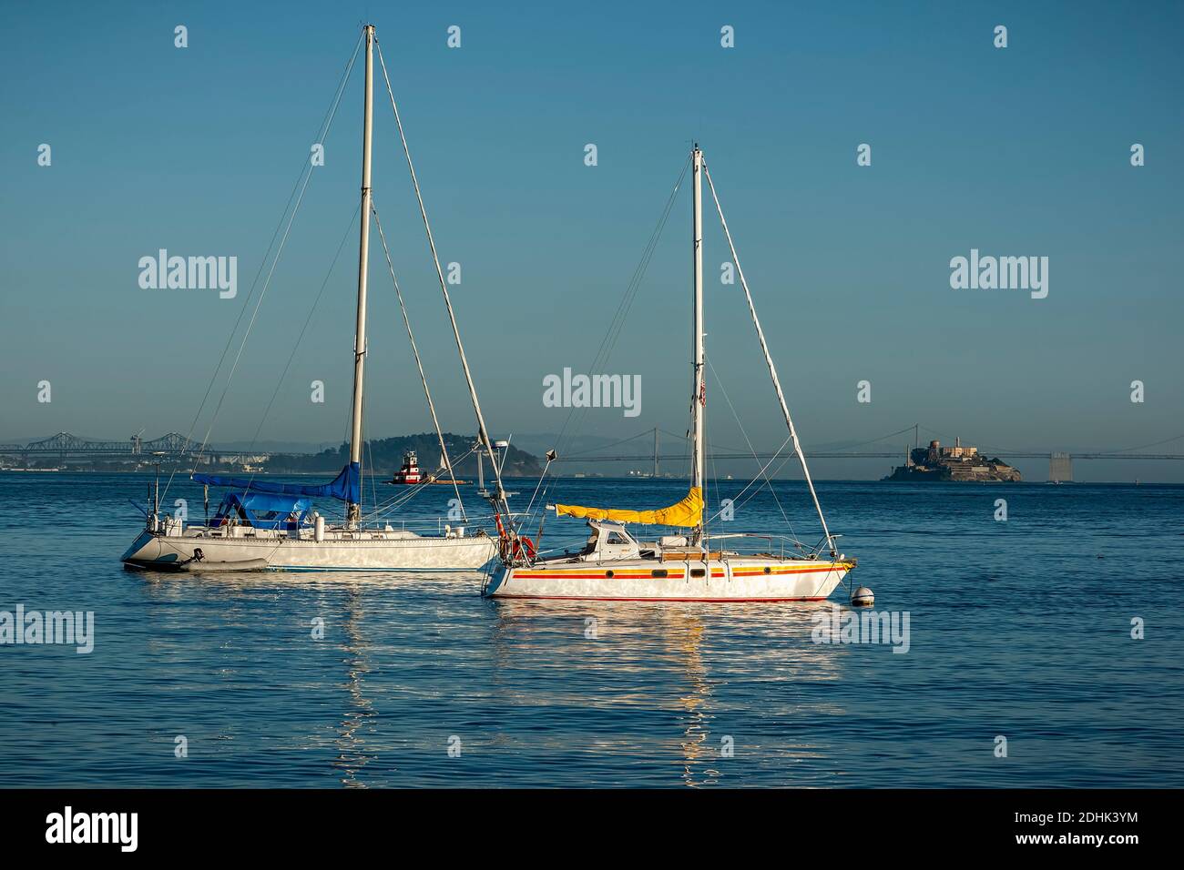 Two yachts in front of Alcatraz Island Stock Photo - Alamy