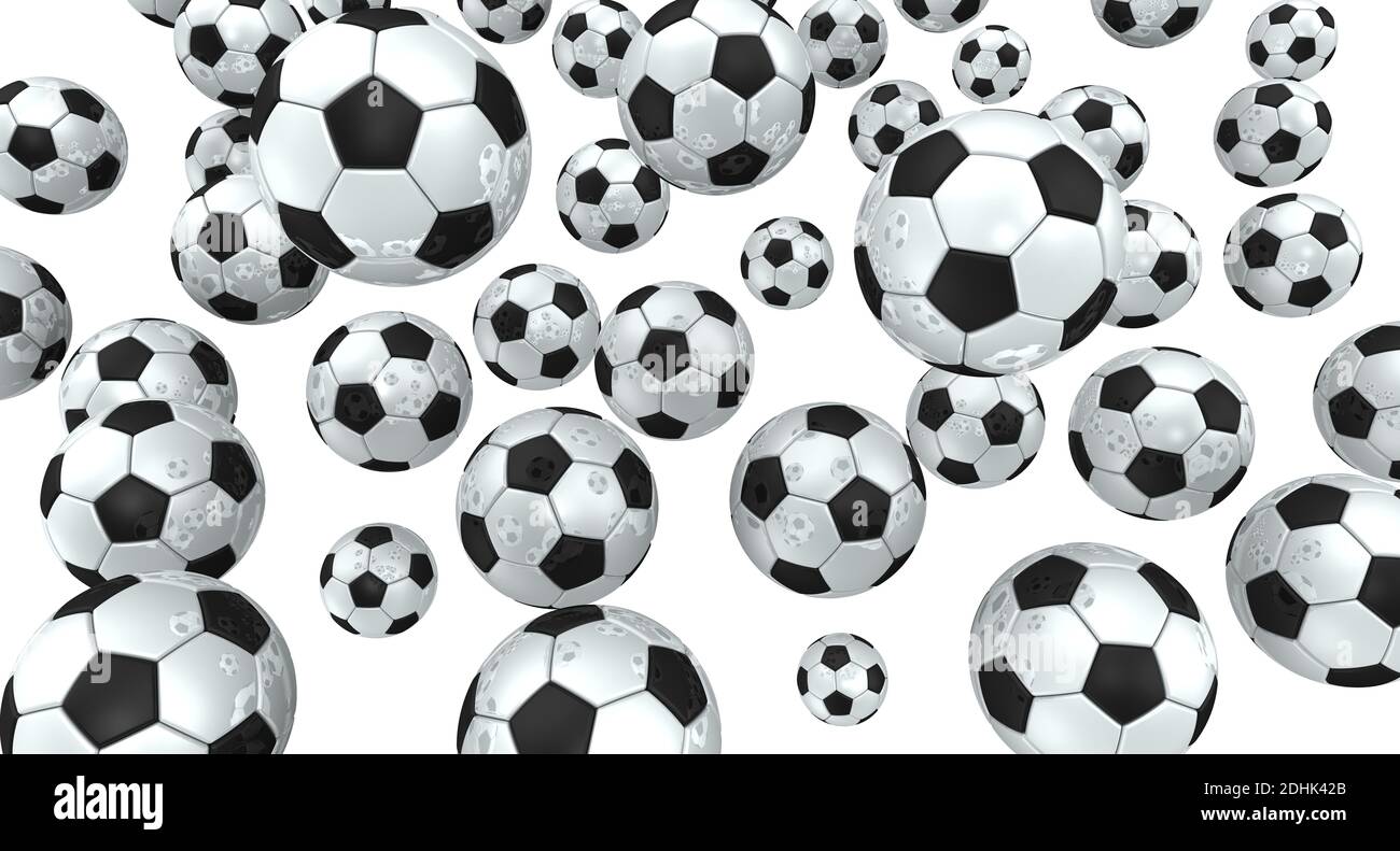 Background with soccer balls. A lot of soccer balls isolated on white ...