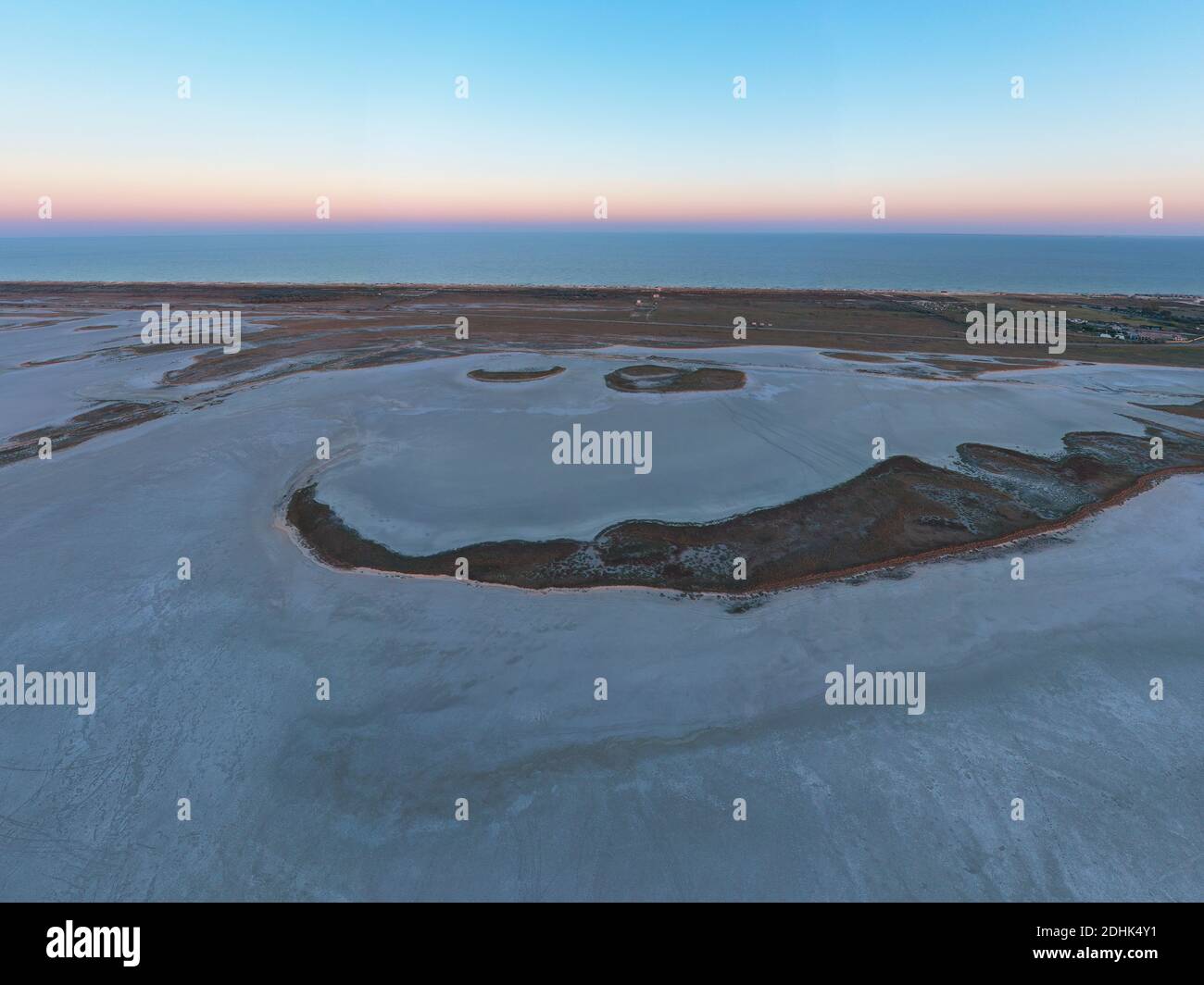 Sandy swamp near a beautiful lake, top view, drone camera Stock Photo ...