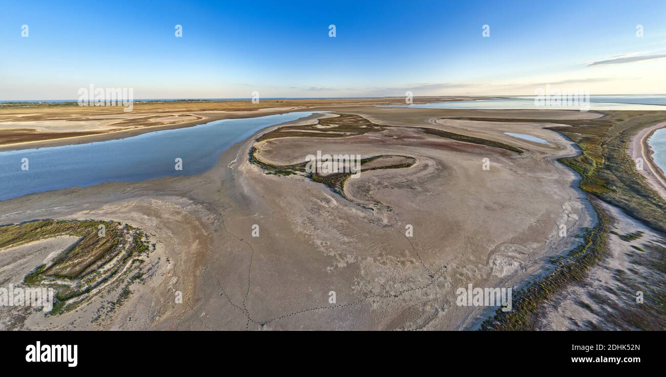 Sandy swamp near a beautiful lake, top view, drone camera Stock Photo ...