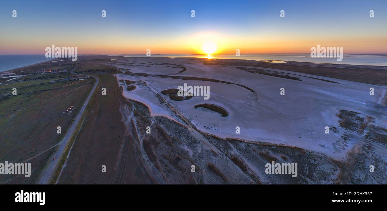 Sandy swamp near a beautiful lake, top view, drone camera Stock Photo ...