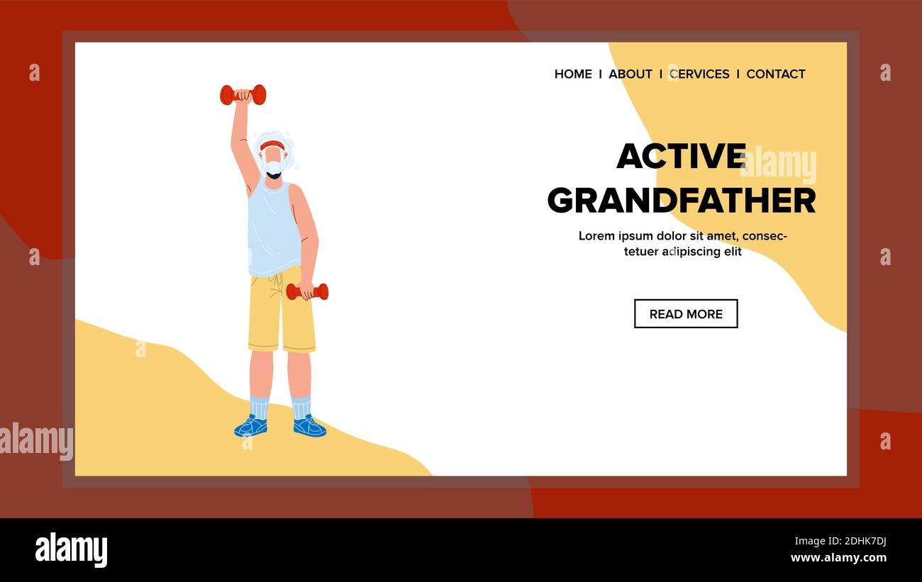 Active Grandfather Training With Dumbbells Vector illustration Stock ...