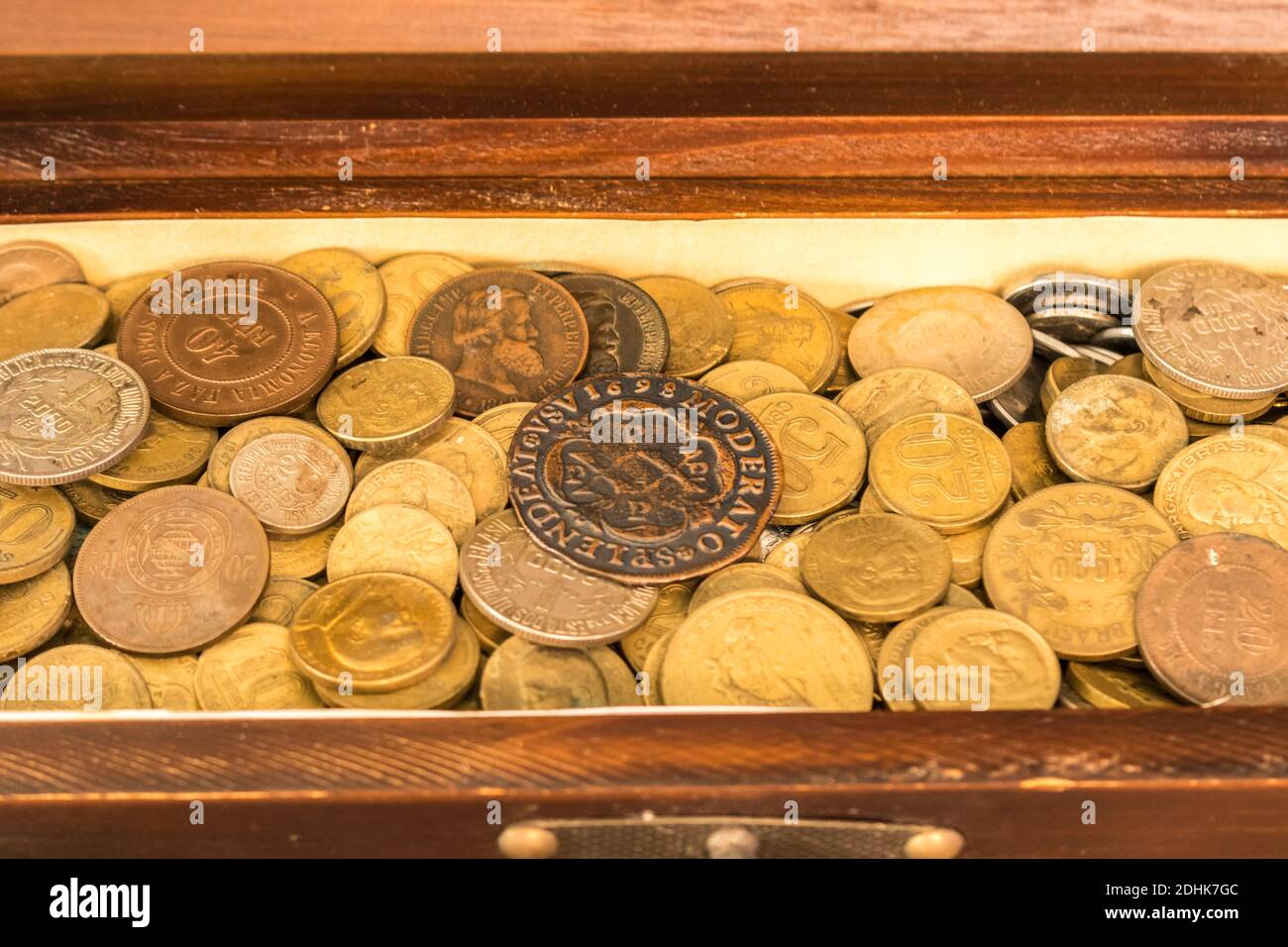 Trunk of old brazilian coins Stock Photo - Alamy