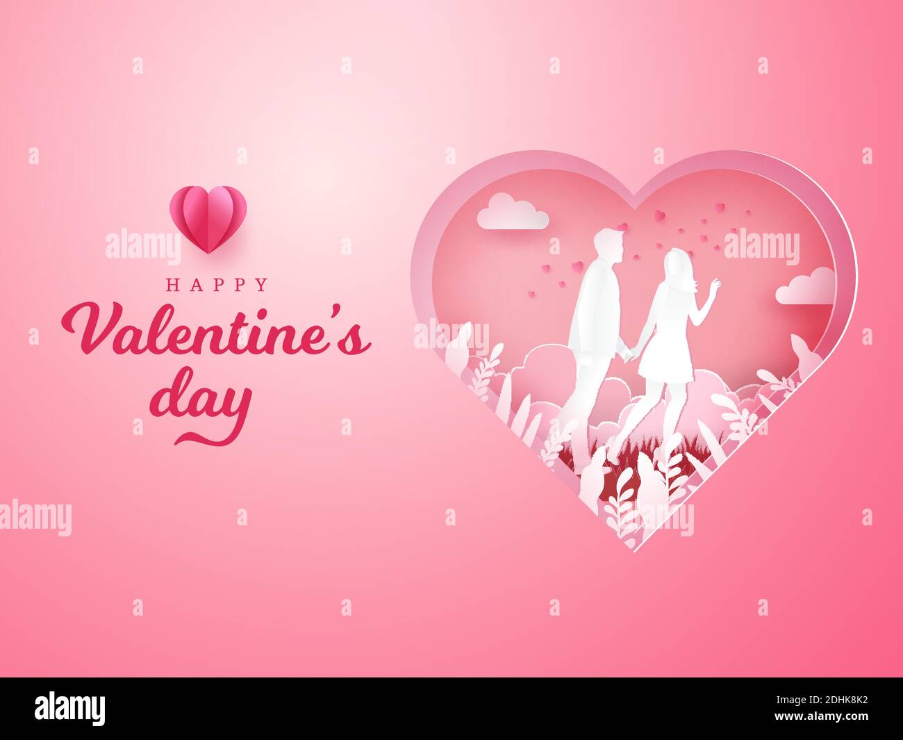 Valentine's Day greeting card. couple walking and holding hands with ...