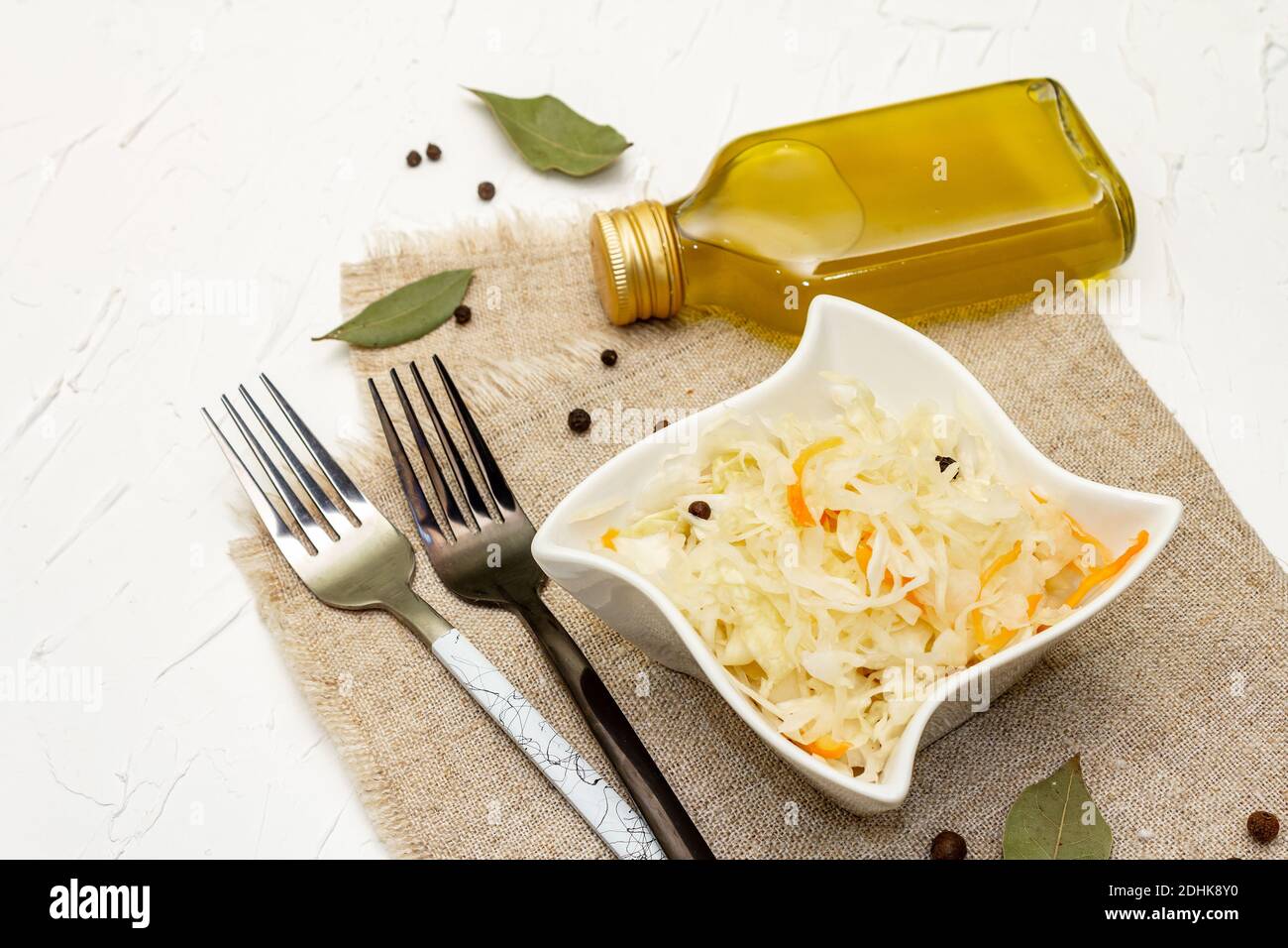 Homemade sauerkraut village fermented cabbage. Vegan salad rustic style ...