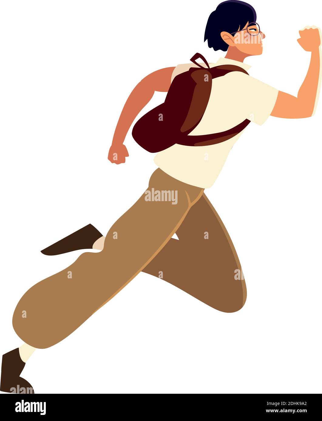 running man with glasses and backpack, side view vector illustration ...