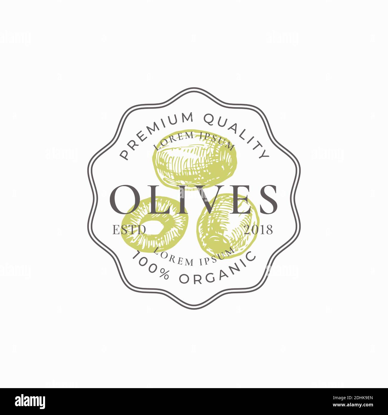 Green Olives Farm Frame Badge or Logo Template. Hand Drawn Vegetables ...