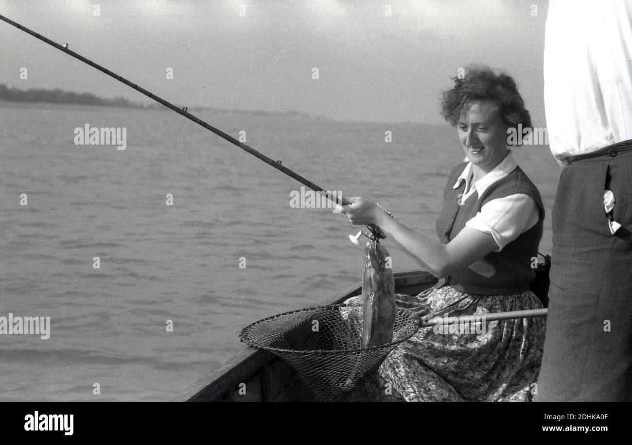 1950s, historical, lady fishing Stock Photo - Alamy