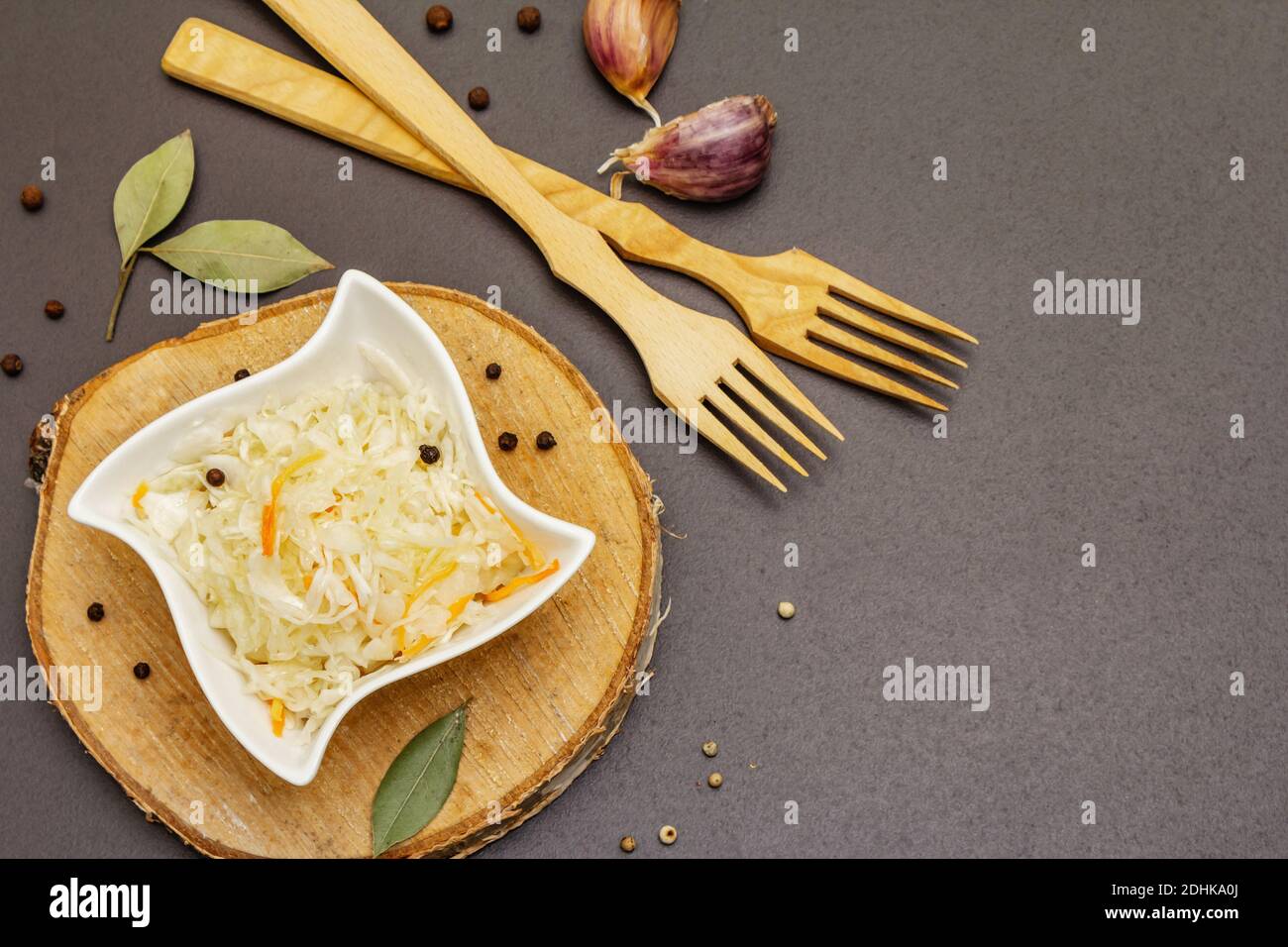 Homemade sauerkraut village fermented cabbage. Vegan salad rustic style ...