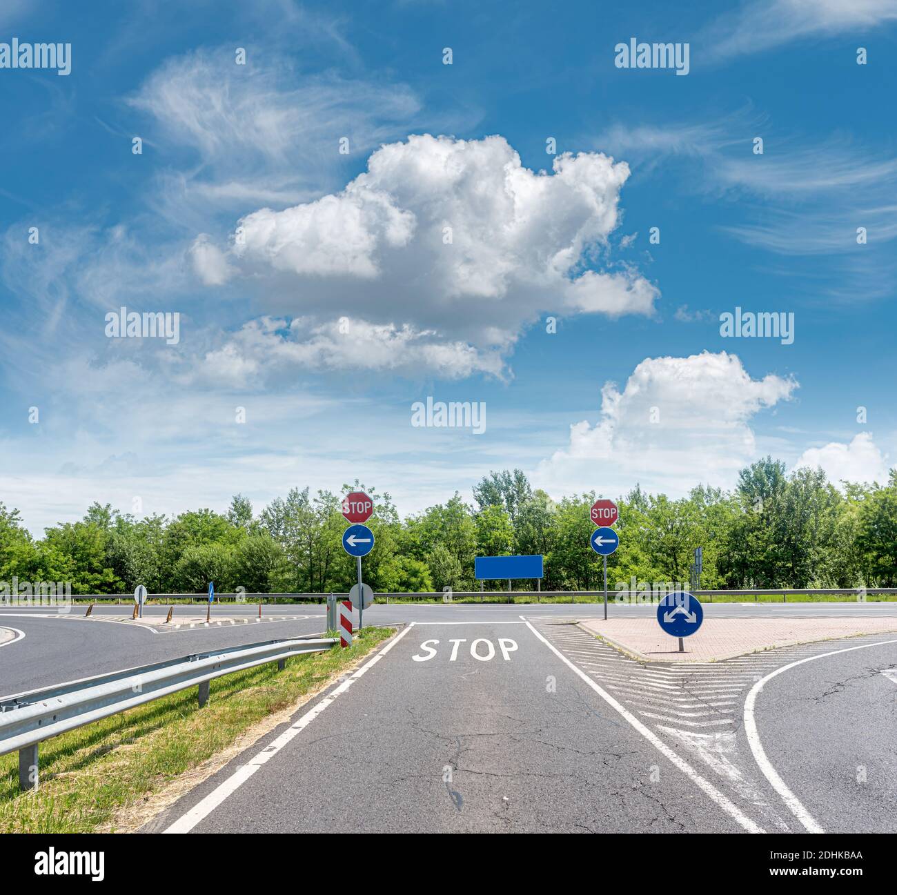 Crossroads warning traffic sign hi-res stock photography and images - Alamy