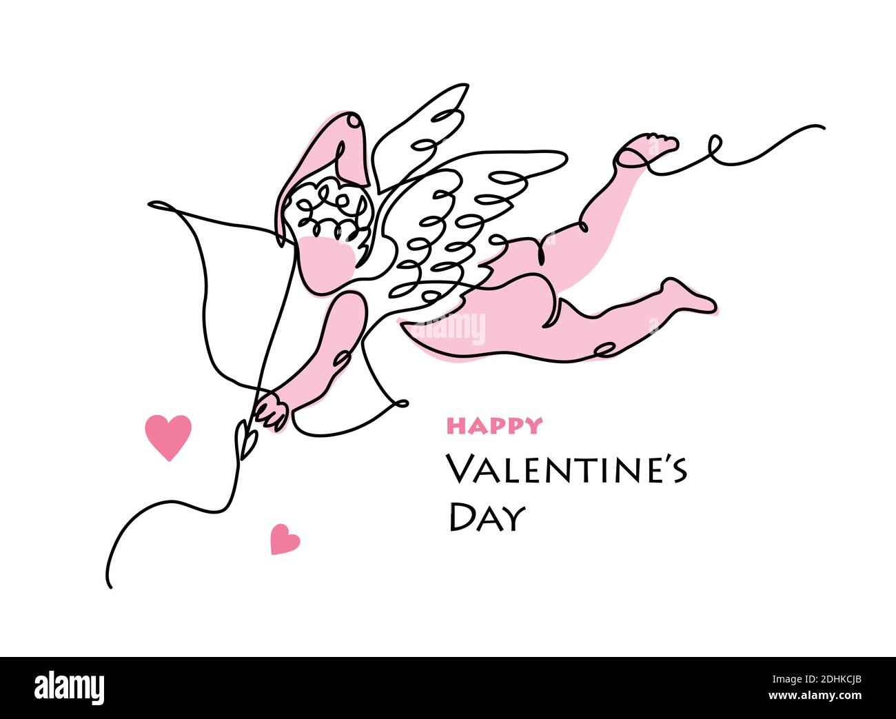 Cupid, amur vector line art card for Valentines day. One continuous ...