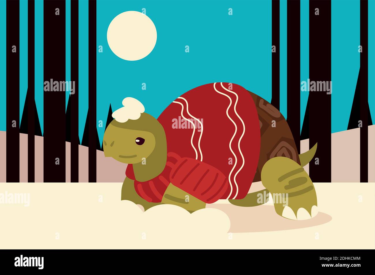 merry christmas cute turtle with scarf and sweater in the winter scene ...