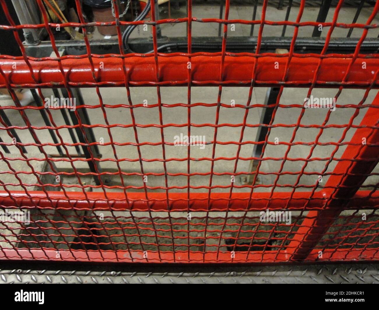 A closeup of the red steel fence beside the elevator in Niagara Falls ...