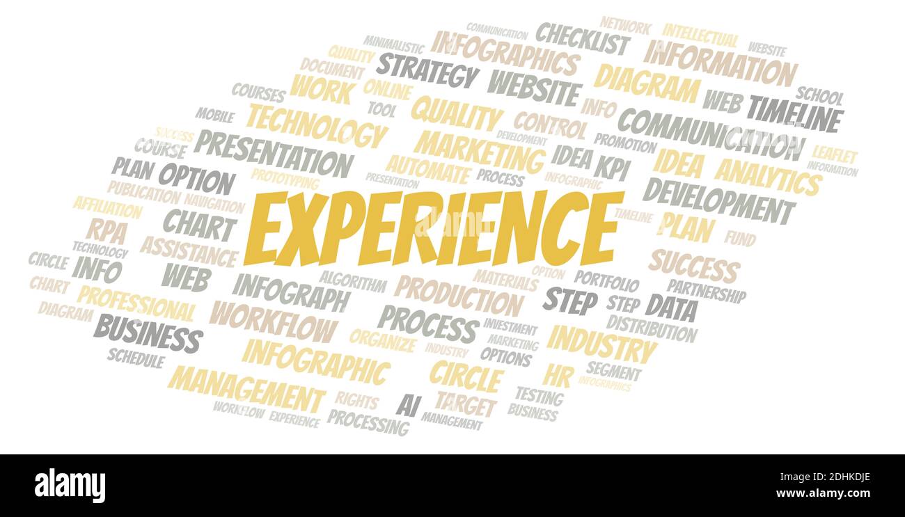 Experience typography word cloud create with text only Stock Photo - Alamy