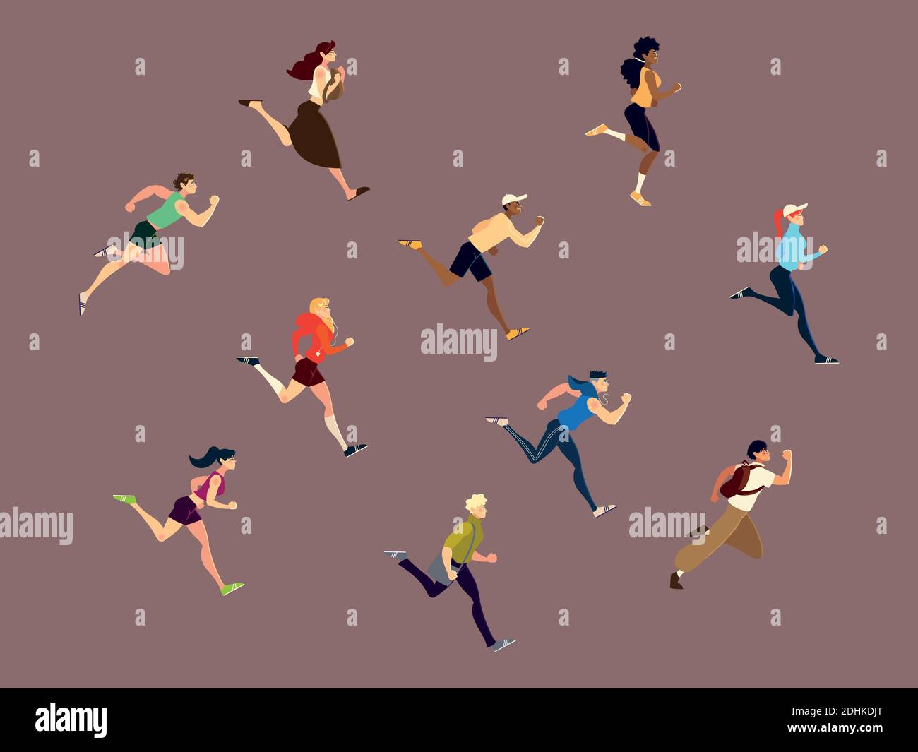 people running race, training to marathon or jogging vector ...