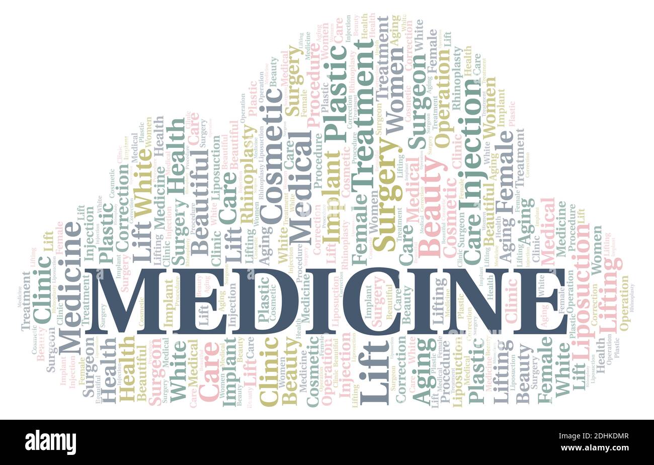 Medicine typography word cloud create with text only Stock Photo - Alamy