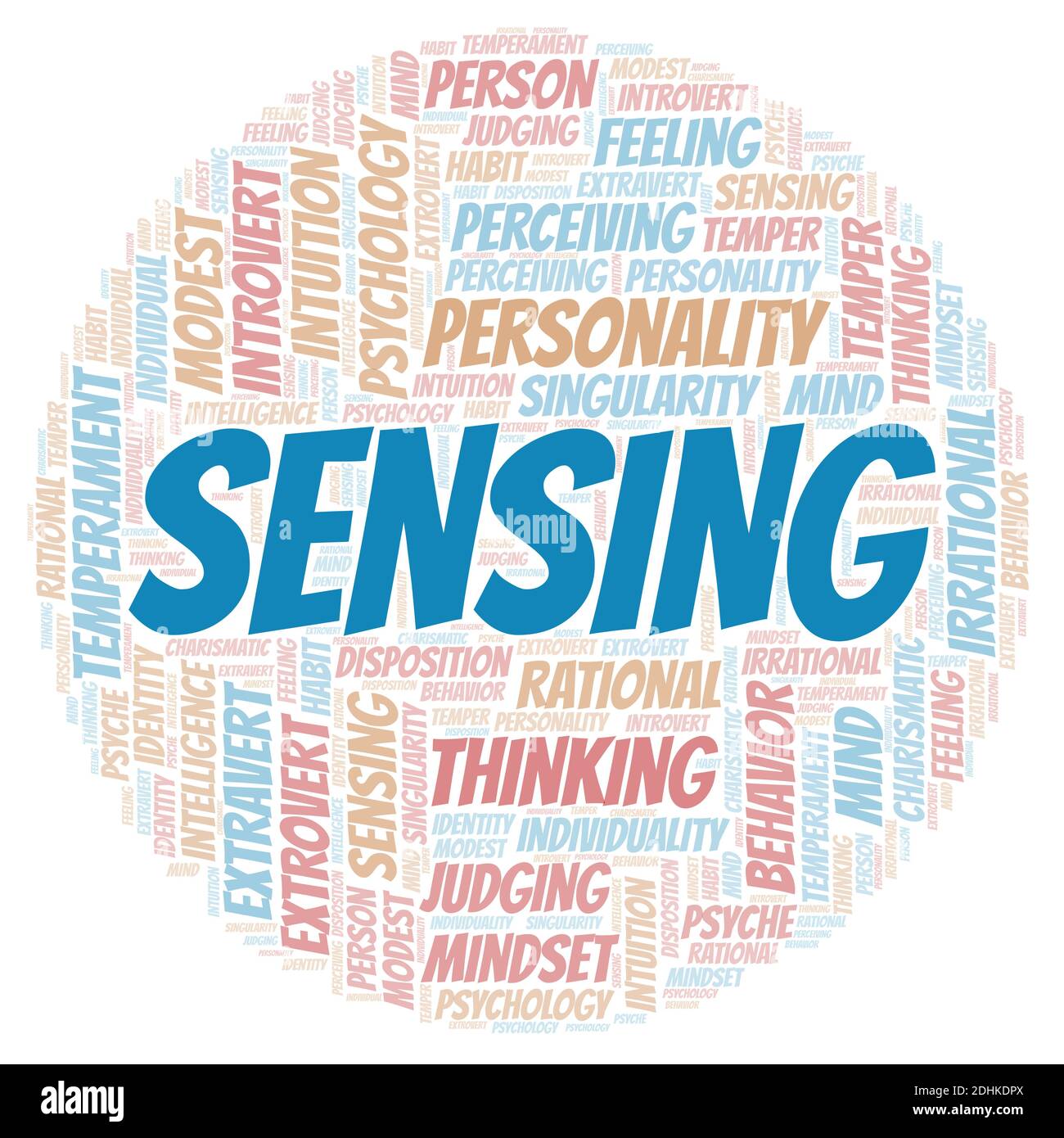 Sensing typography word cloud create with text only Stock Photo - Alamy