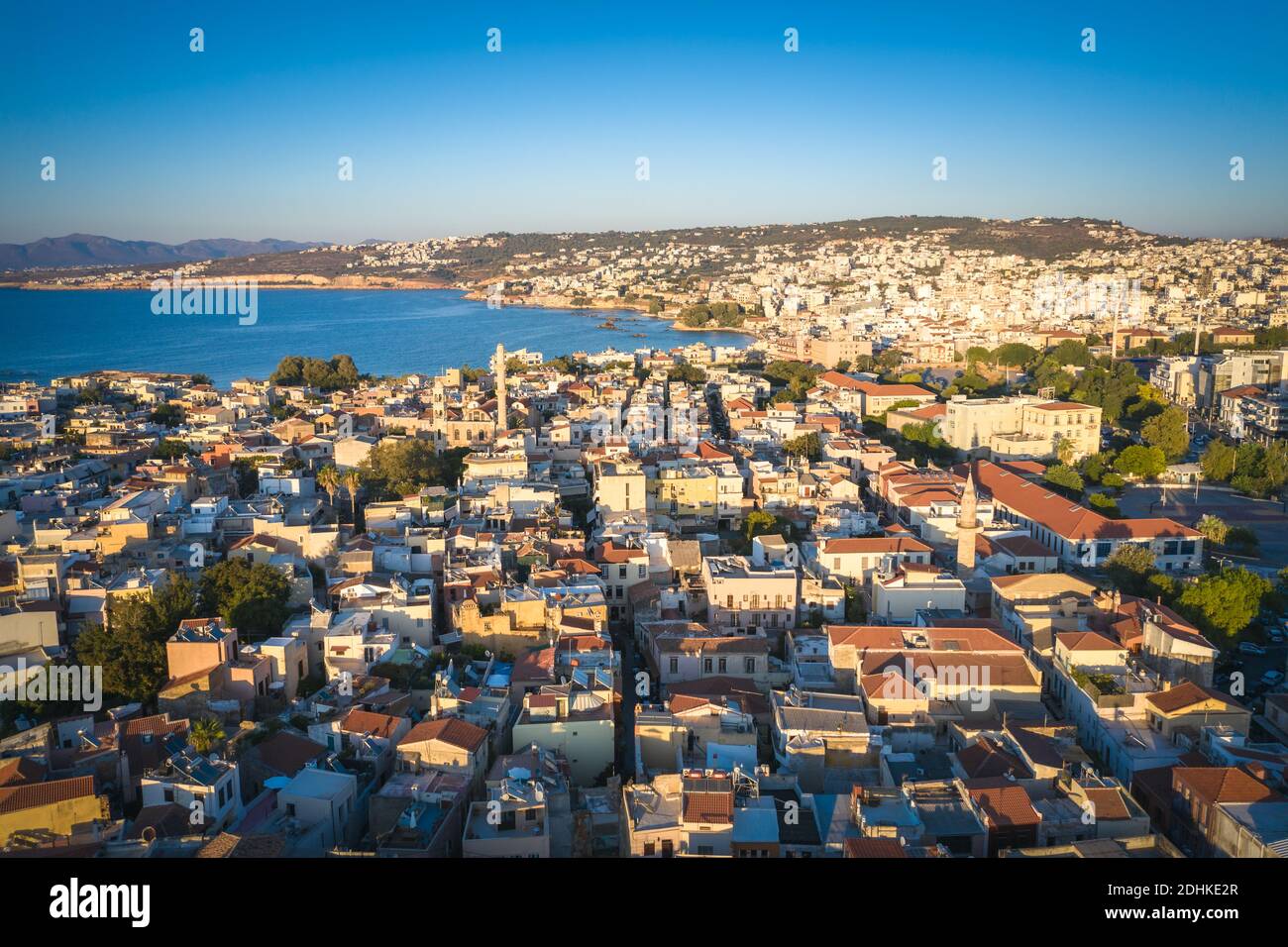 Panoramic aerial view from above of the city of Chania, Crete island ...