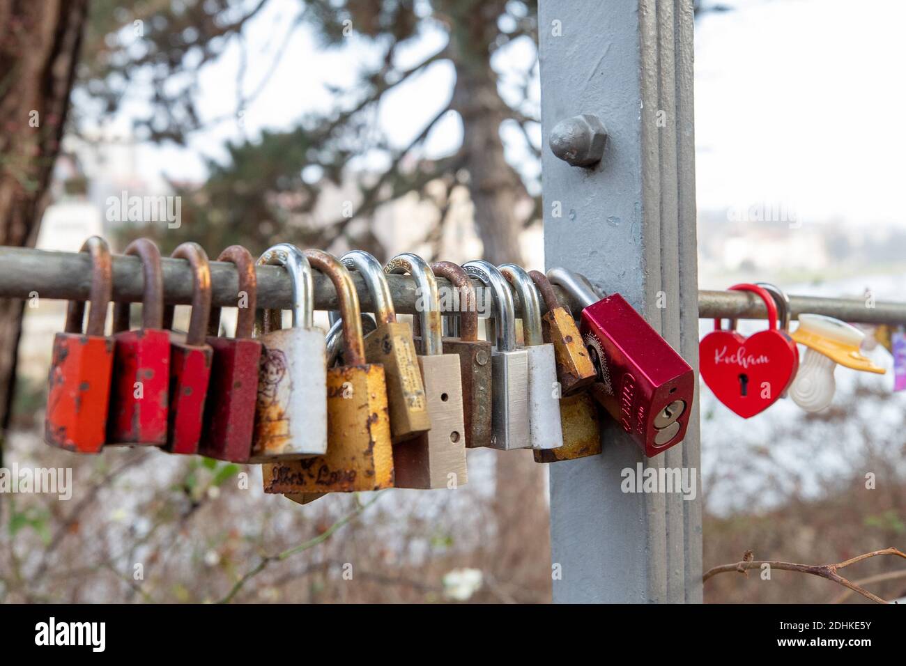 11 December 2020, Saxony, Görlitz: A pacifier and several castles hang ...
