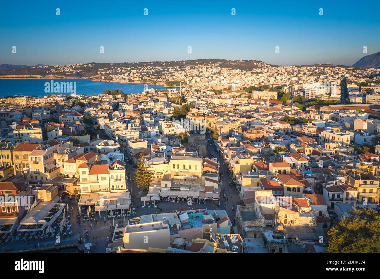 Panoramic aerial view from above of the city of Chania, Crete island ...