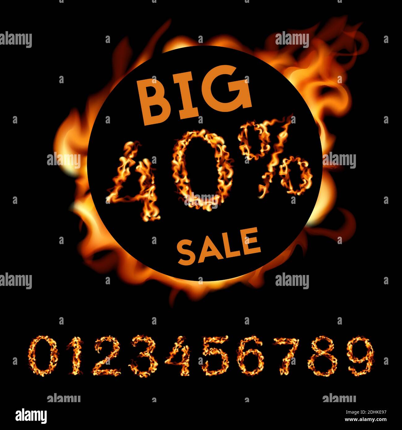 40 percent big sale. Fire design on black background. Vector ...