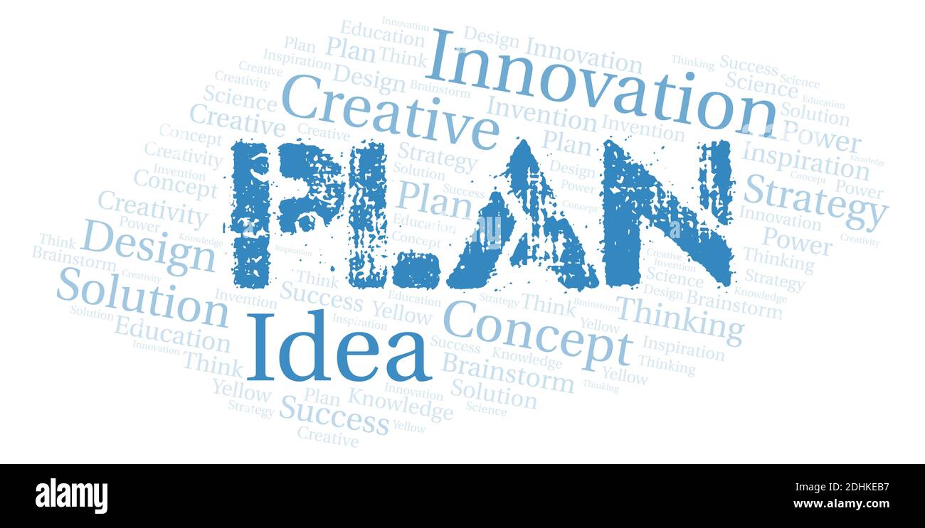 Plan typography word cloud create with text only Stock Photo - Alamy