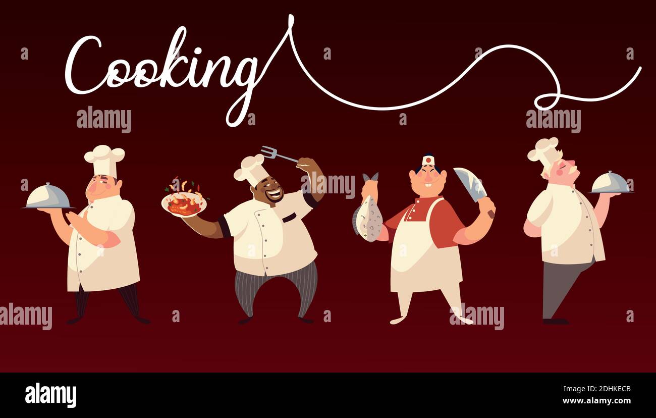 characters chef group cook dish dinner design vector illustration Stock ...