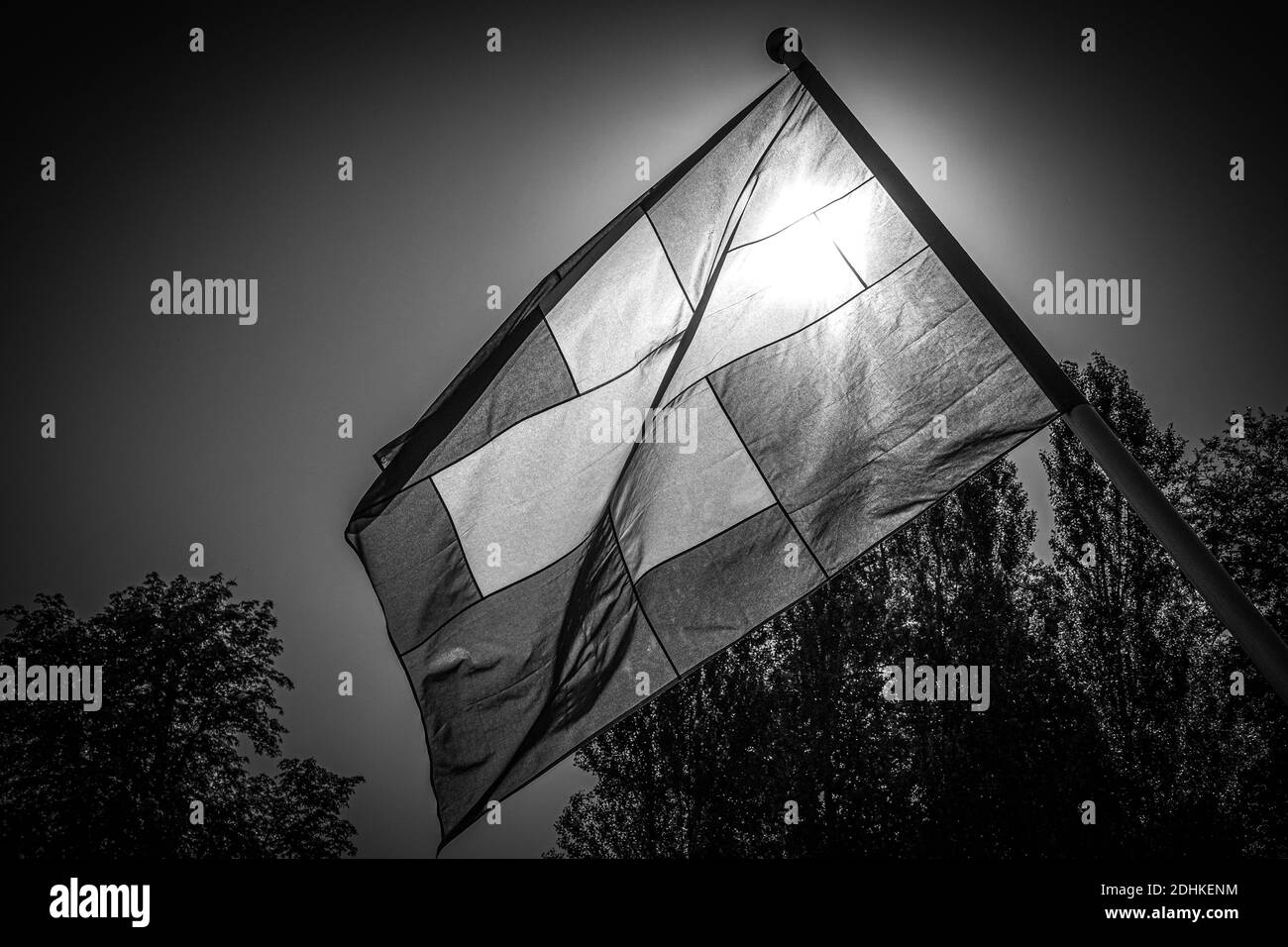 Flags of Switzerland and the City of Geneva on a bridge in Geneva ...
