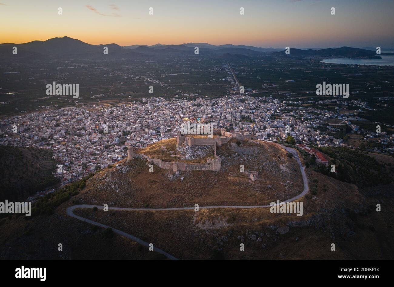 The castle on Larissa Hill, located near the town of Argos, Greece on ...