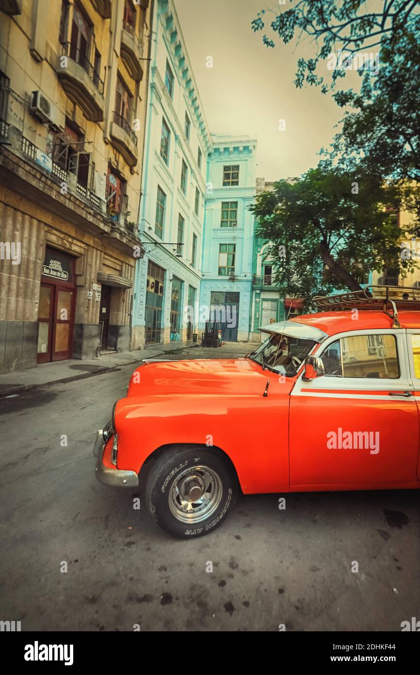 : Havana Cuba Classic Cars. Typcal Havana urban scene with colorful ...