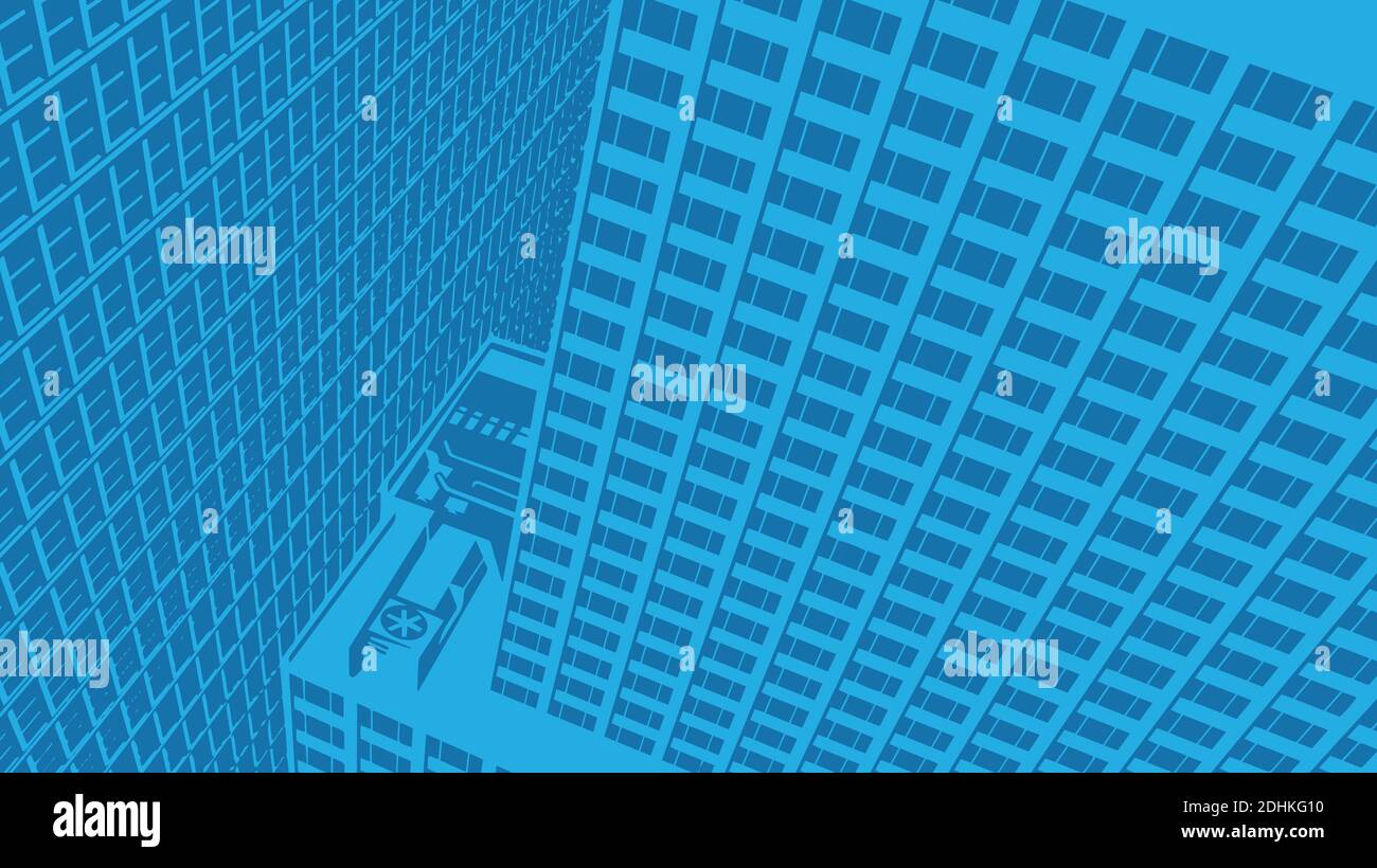 Dramatic Perspective shot of tall buildings from on above angle bird's ...