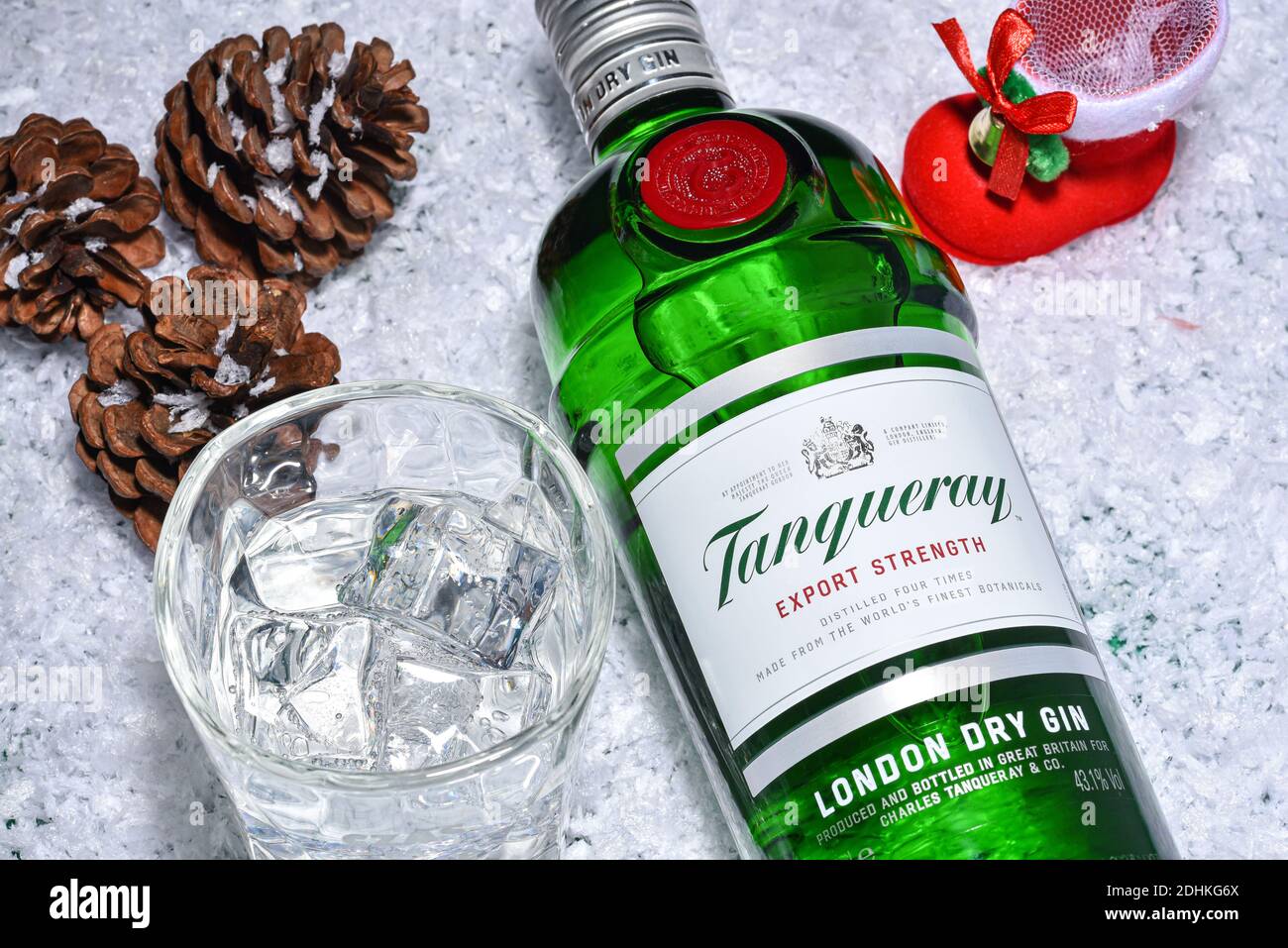 Hemsworth, England - December 06: Bottle of Tanqueray gin and gin ...
