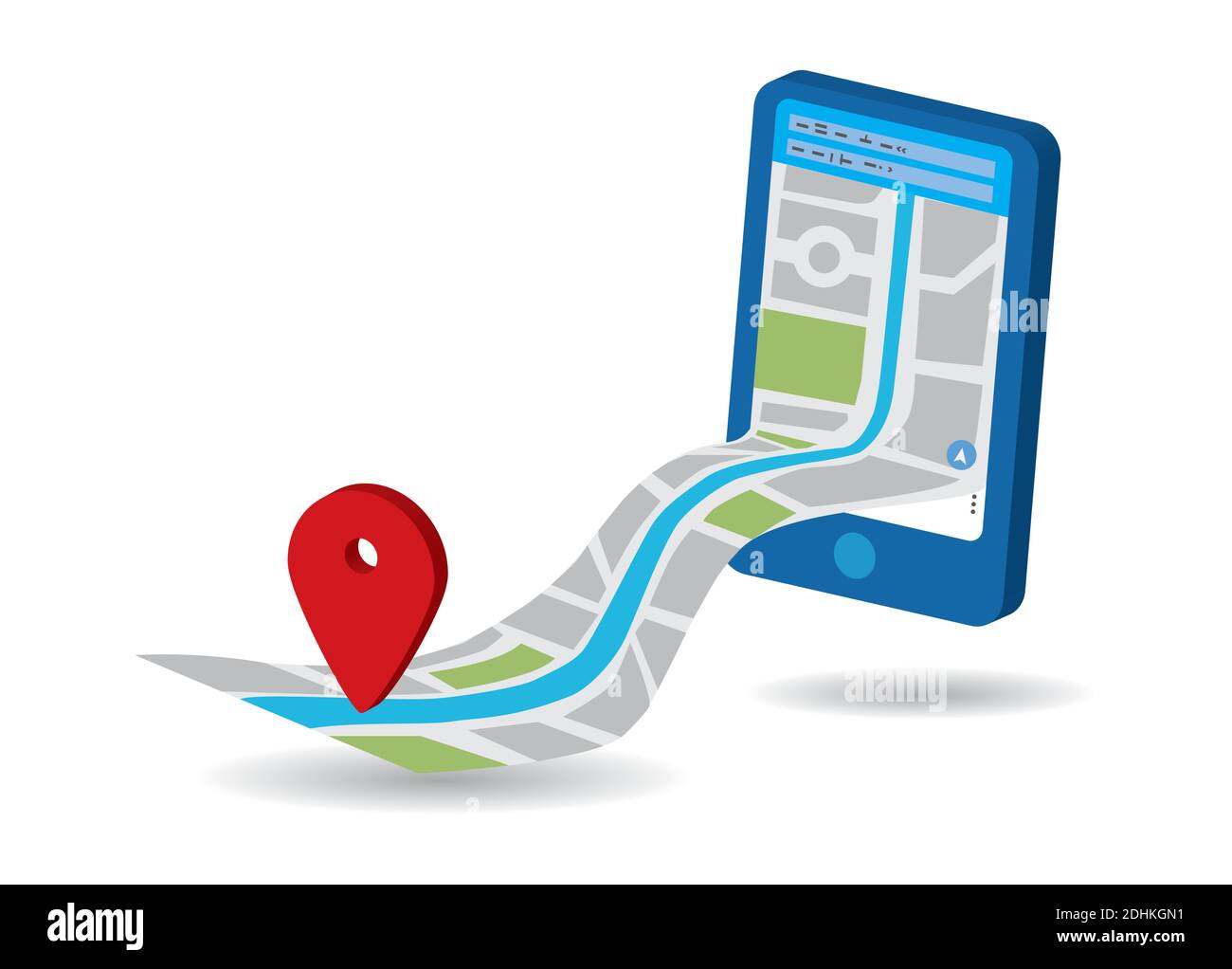 Map and pointer coming out of a mobile phone screen. Vector ...