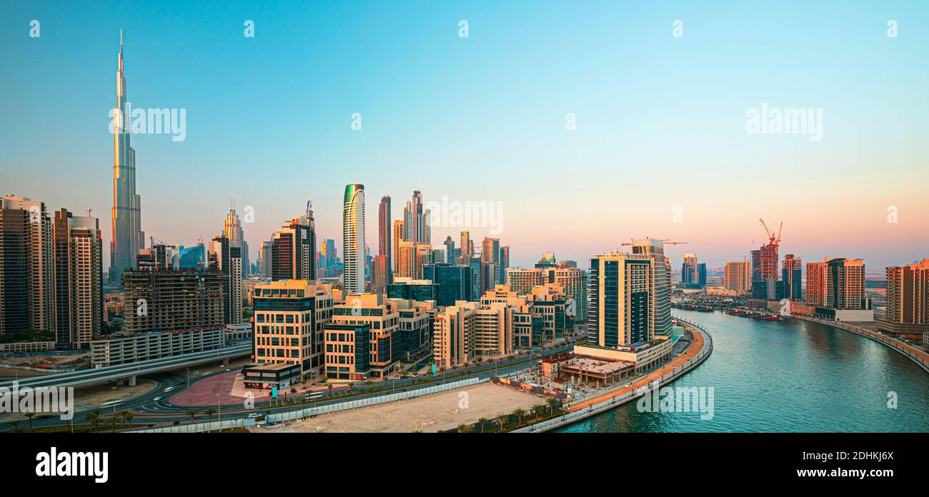 Dubai city center view at sunrise, United Arab Emirate Stock Photo - Alamy