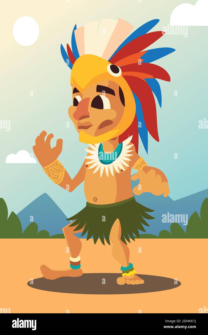 aztec warrior in traditional clothes and headgear landscape vector ...