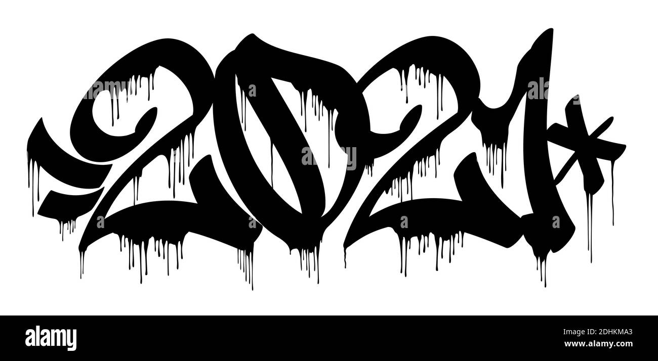 2021 in graffiti marker letters style vector banner isolated on white ...