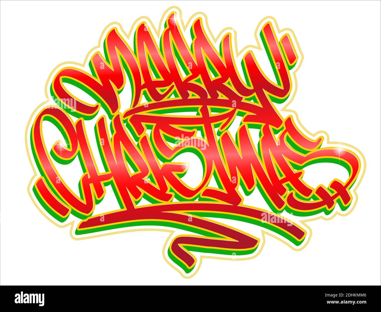 Merry Christmas Lettering Greeting Card In Graffiti Style In Red And