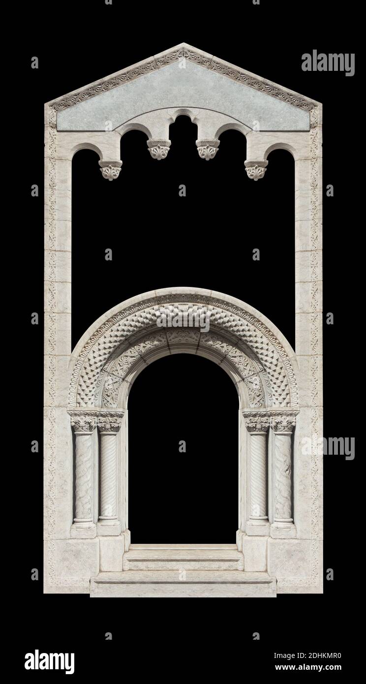 Elements of architecture of buildings, ancient arches, columns, windows ...