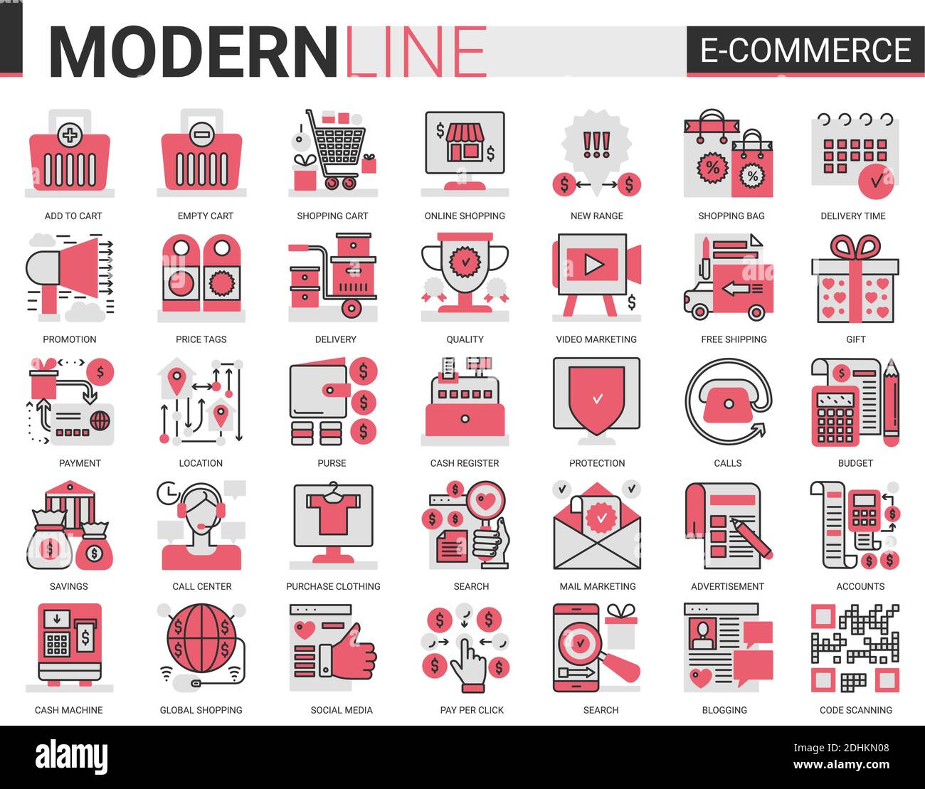 Shopping retail, e-commerce complex flat line icon set vector ...