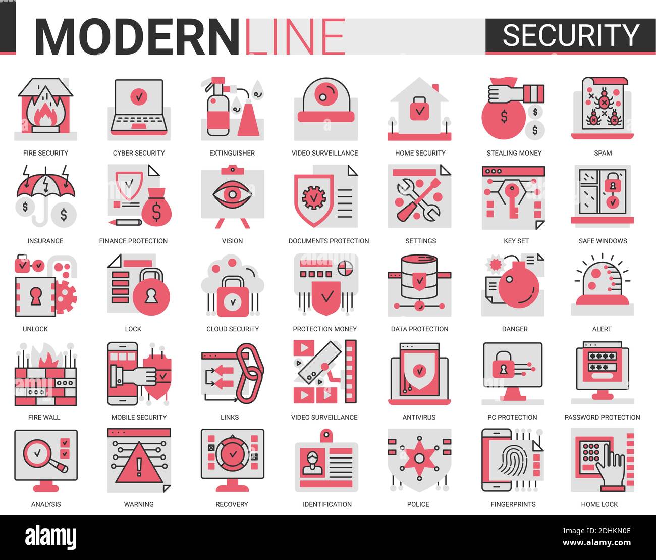 Security flat line concept symbols. Data PC Protection technology ...