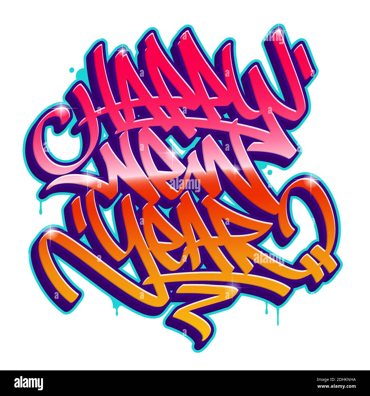 Happy New Year card in graffiti style with vibrant colors on isolated ...