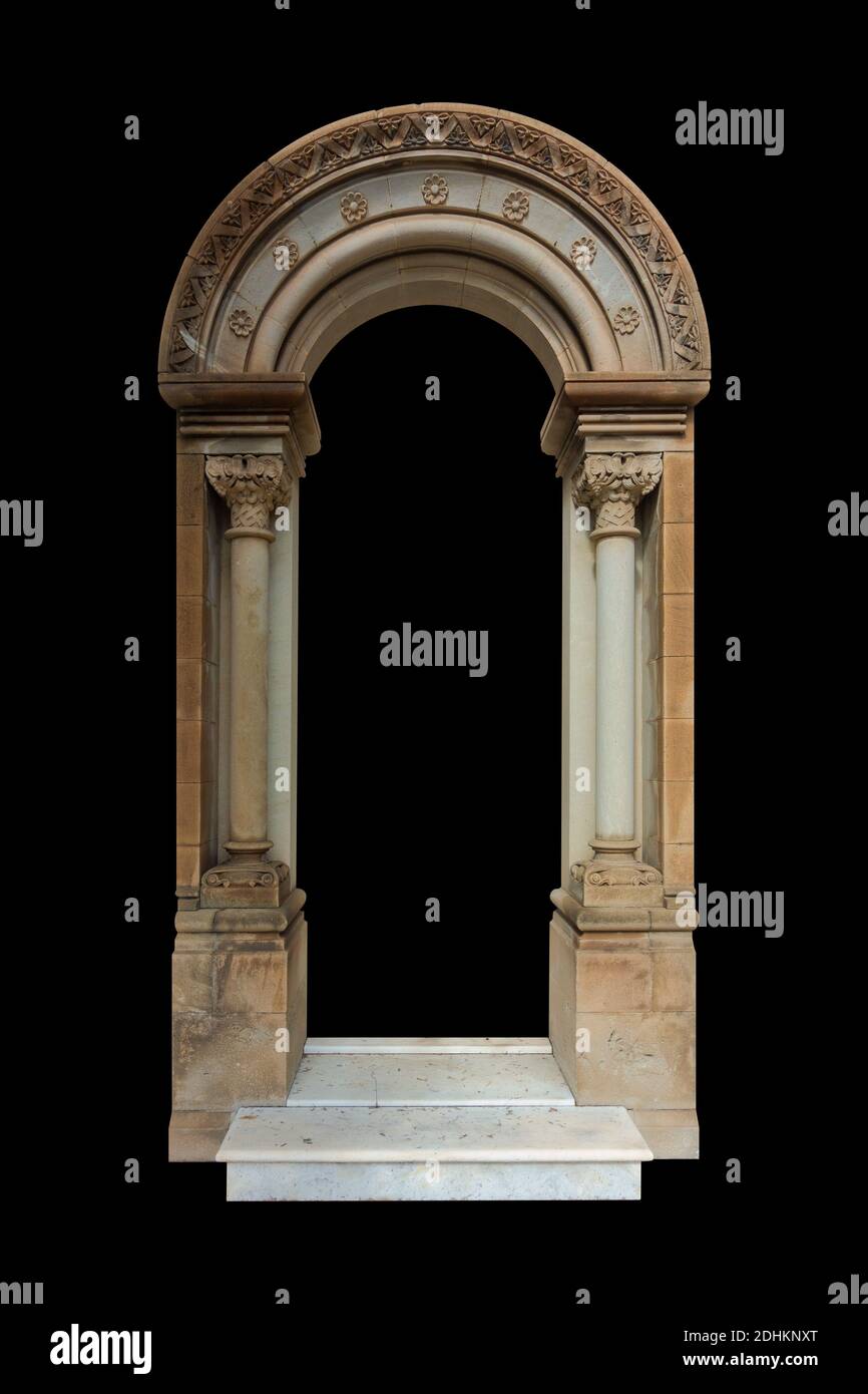 Elements of architecture of buildings, ancient arches, columns, windows ...