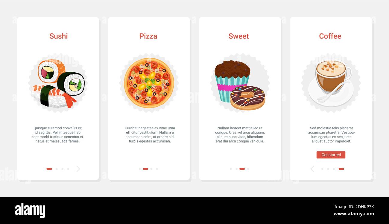 Fast food vector illustration. UX, UI onboarding mobile app page screen ...