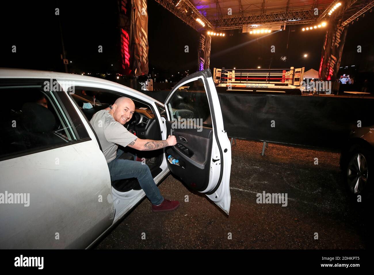 Spectators arrive ahead of the Drive-In Boxing event at the FlyDSA ...